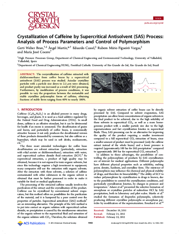(PDF) Crystallization of Caffeine by Supercritical Antisolvent (SAS ...