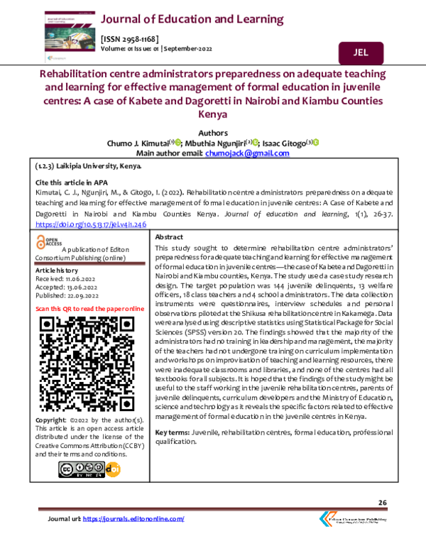 (PDF) Rehabilitation Centre administrator’s preparedness on adequate ...
