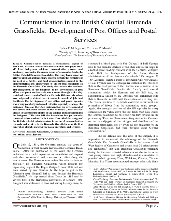 (PDF) Communication in the British Colonial Bamenda Grassfields ...