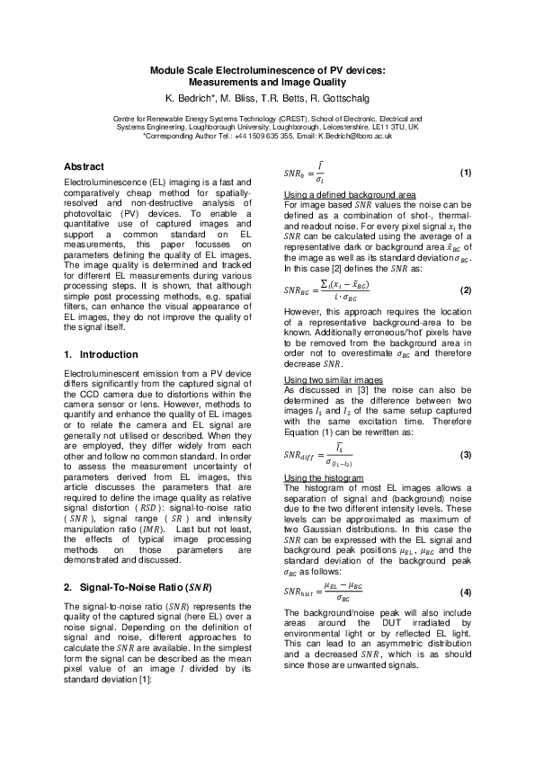 (PDF) Module scale electroluminescence of PV devices: measurements and ...