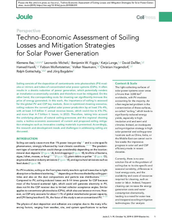 (PDF) Techno-Economic Assessment of Soiling Losses and Mitigation Strategies for Solar Power ...
