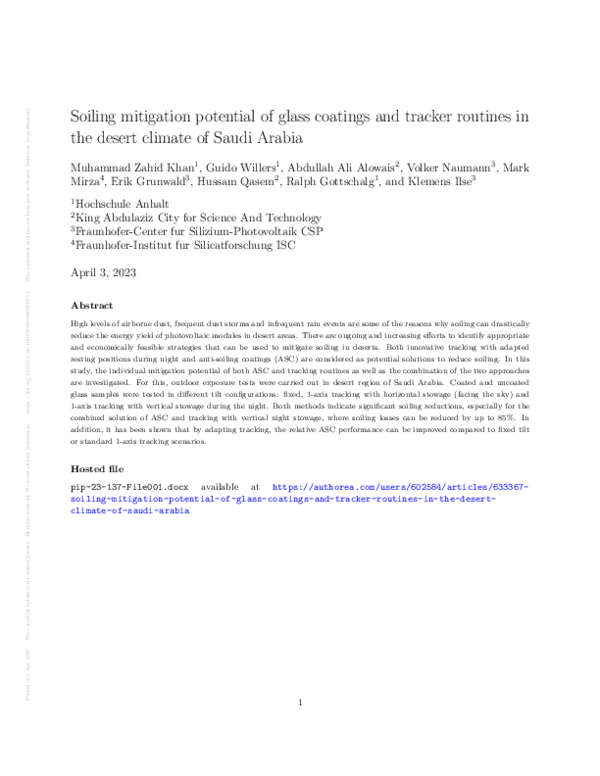 (PDF) Soiling mitigation potential of glass coatings and tracker routines in the desert climate ...