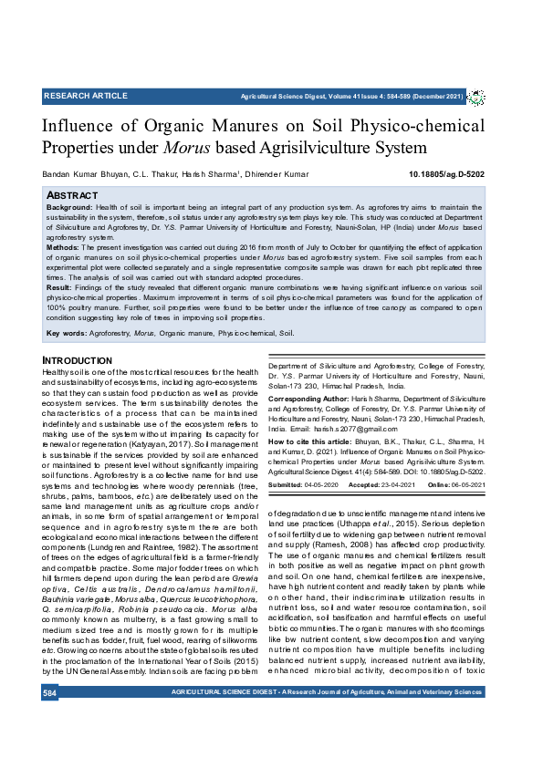 (PDF) Influence of Organic Manures on Soil Physico-chemical Properties under Morus based ...
