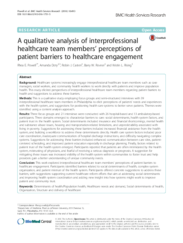 (PDF) A qualitative analysis of interprofessional healthcare team members’ perceptions of ...