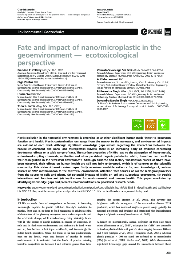 (PDF) Fate and impact of nano/microplastic in the geoenvironment — ecotoxicological perspective