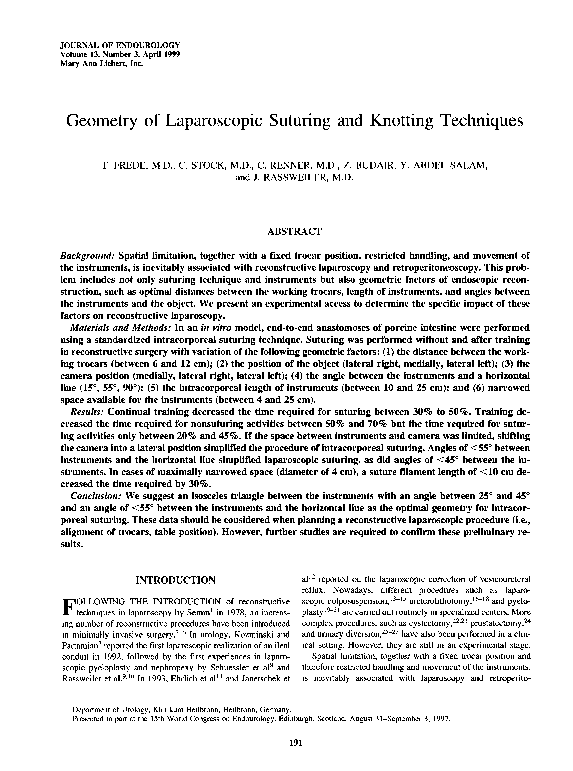 (PDF) Geometry of Laparoscopic Suturing and Knotting Techniques