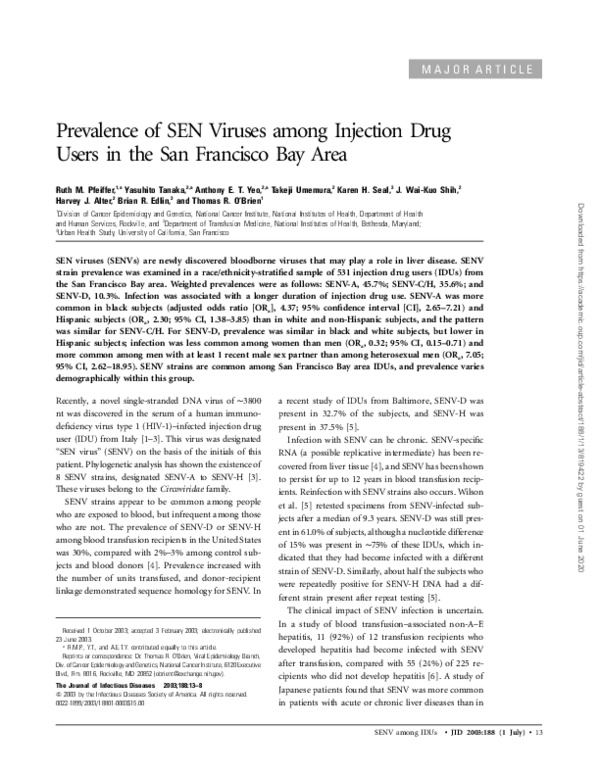 (PDF) Prevalence of SEN Viruses among Injection Drug Users in the San ...