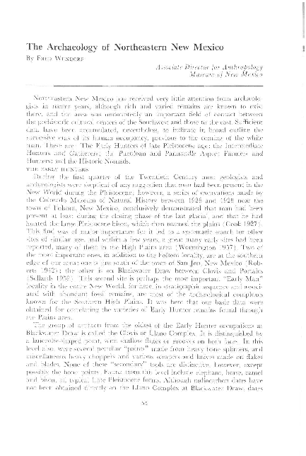 (PDF) The archaeology of northeastern New Mexico / Fred Wendorf. El ...