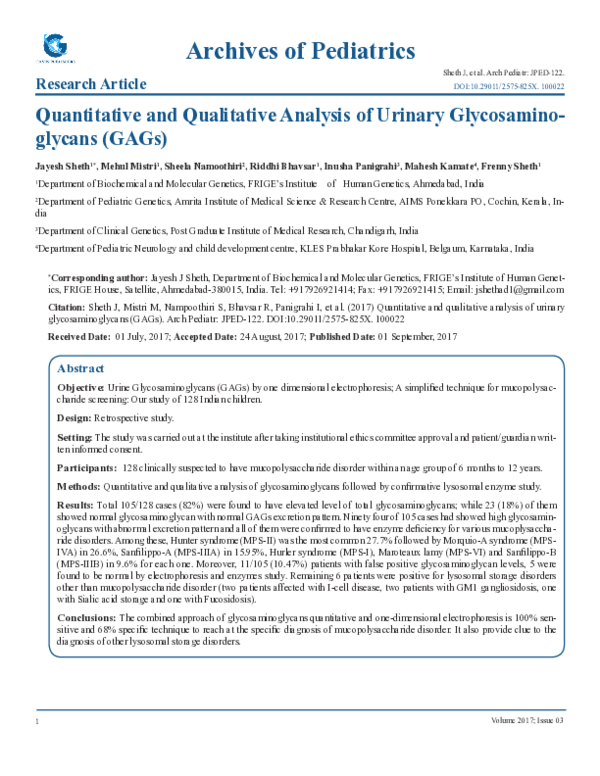 (PDF) Quantitative and Qualitative Analysis of Urinary Glycosaminoglycans Gags