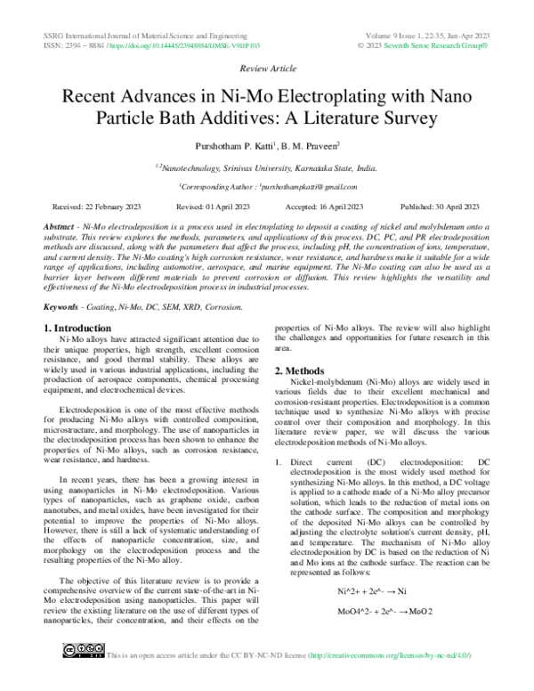 (PDF) Recent Advances in Ni-Mo Electroplating with Nano Particle Bath ...