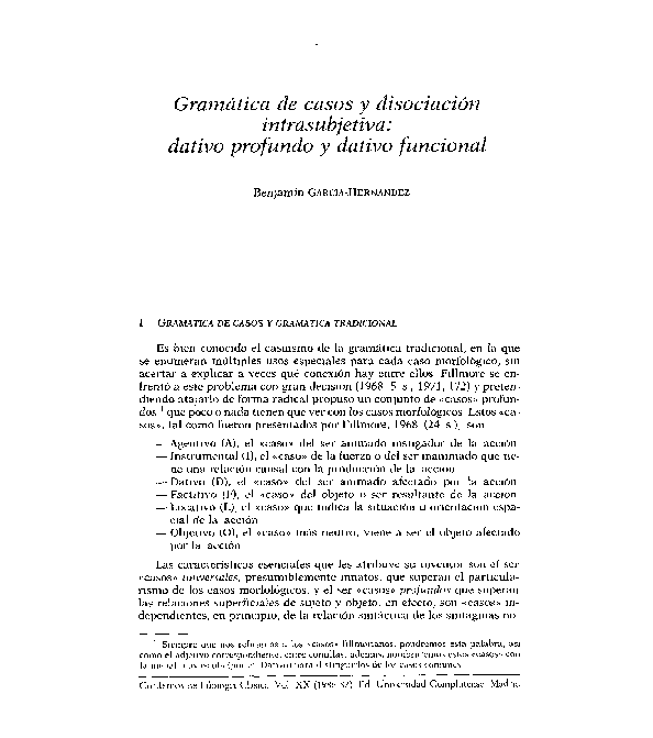 (PDF) Gramática de casos y disociación íntrasubjetiva dativo profundo y ...