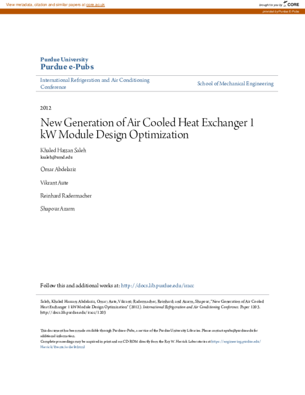 (PDF) New generation of air cooled heat exchanger 1 kW module design optimization