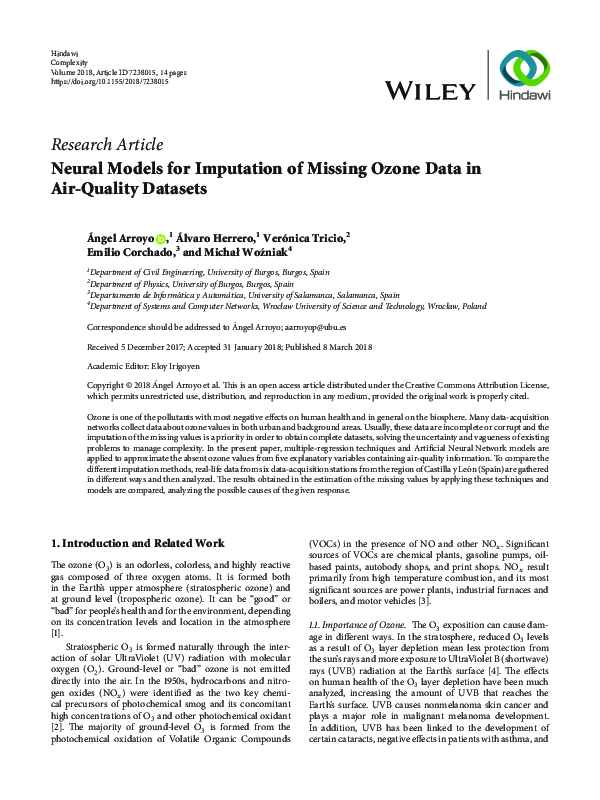 (PDF) Neural Models for Imputation of Missing Ozone Data in Air-Quality Datasets