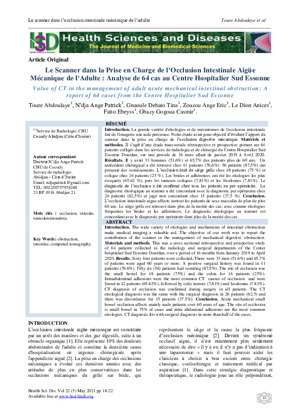 (PDF) Le Scanner dans la Prise en Charge de l’Occlusion Intestinale ...