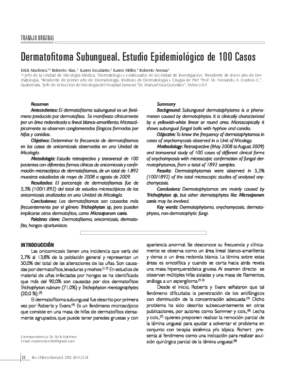 (PDF) Dermatofitoma subungueal: estudio epidemiológico de 100 casos ...