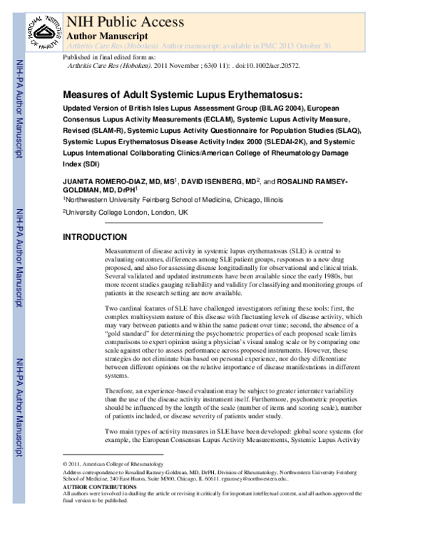 (PDF) Measures of adult systemic lupus erythematosus: Updated Version of British Isles Lupus ...