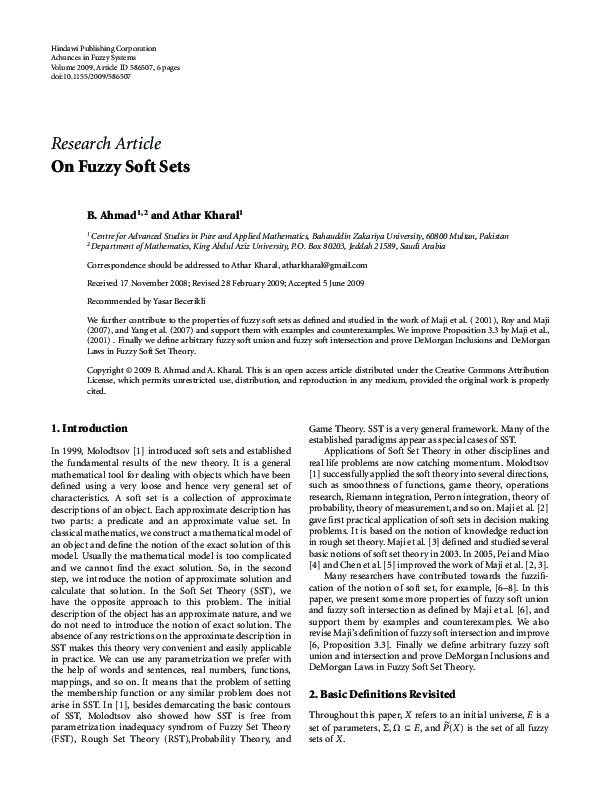 (PDF) On Fuzzy Soft Sets