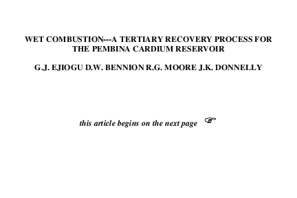 (PDF) Wet Combustiont-A Tertiary Recovery Process For the Pembina ...