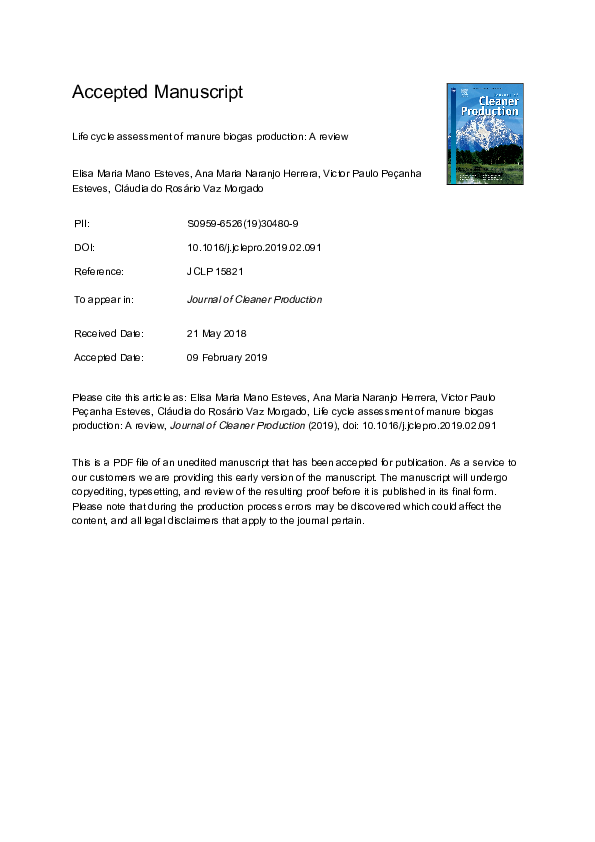 (PDF) Life cycle assessment of manure biogas production: A review