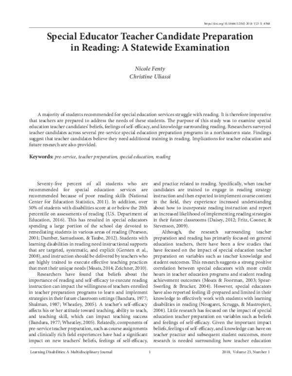 (PDF) Special Educator Teacher Candidate Preparation in Reading: A ...