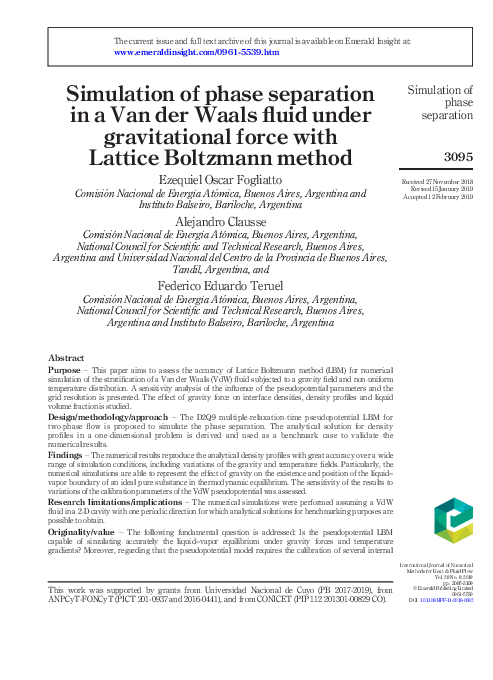 (PDF) Simulation of phase separation in a Van der Waals fluid under gravitational force with ...