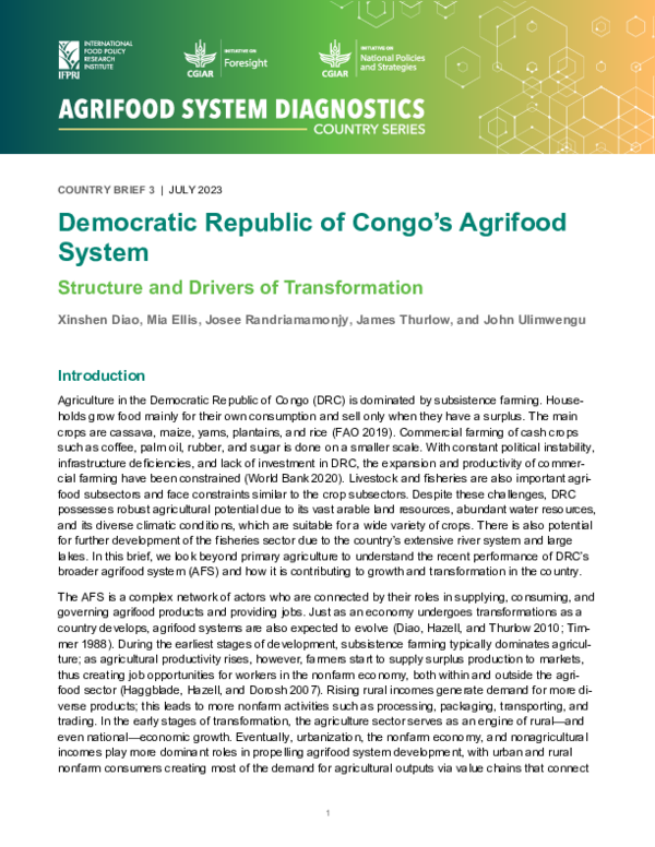 (PDF) Democratic Republic of Congo’s agrifood system structure and drivers of transformation