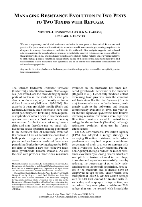 (PDF) Managing Resistance Evolution in Two Pests to Two Toxins with ...