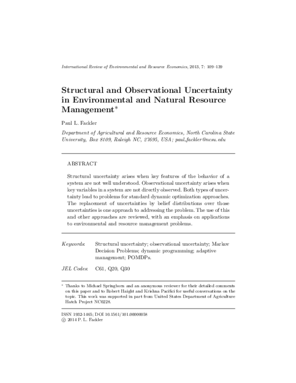 (PDF) Structural and Observational Uncertainty in Environmental and ...
