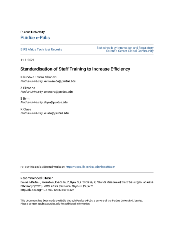 (PDF) Standardisation of Staff Training to Increase Efficiency