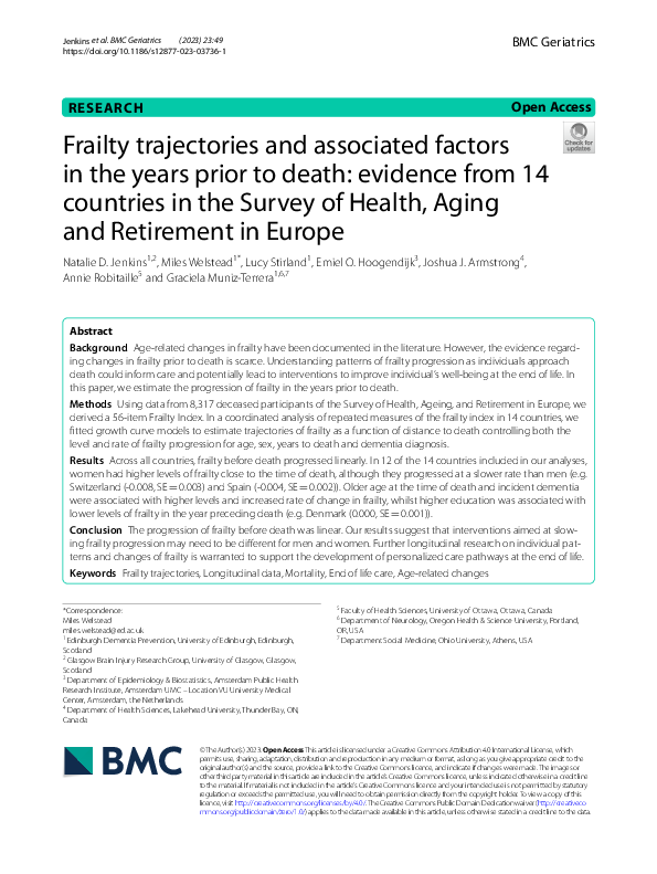 (PDF) Frailty trajectories and associated factors in the years prior to ...