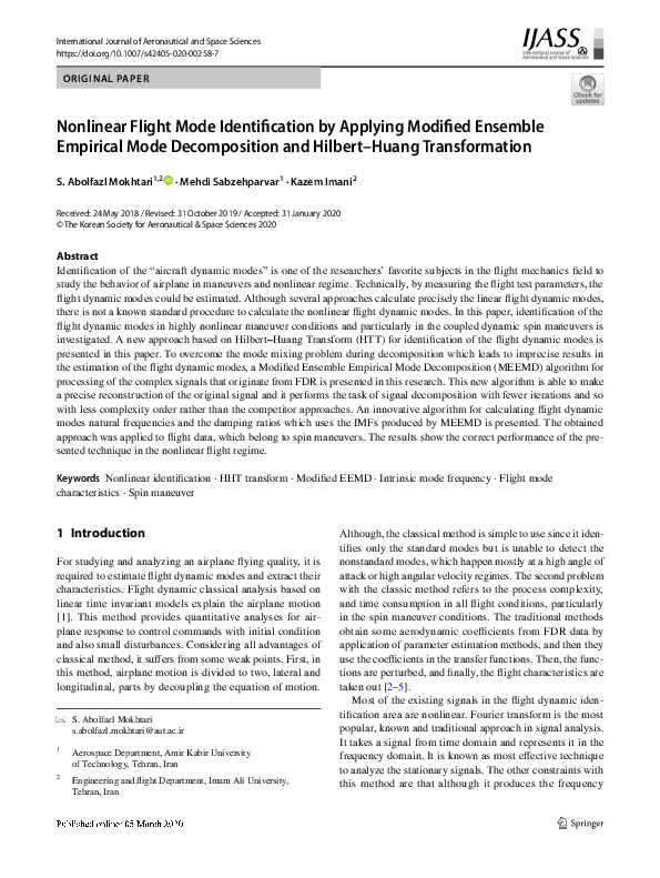 Pdf Nonlinear Flight Mode Identification By Applying Modified Ensemble Empirical Mode