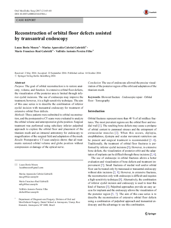 (PDF) Reconstruction of orbital floor defects assisted by transantral ...