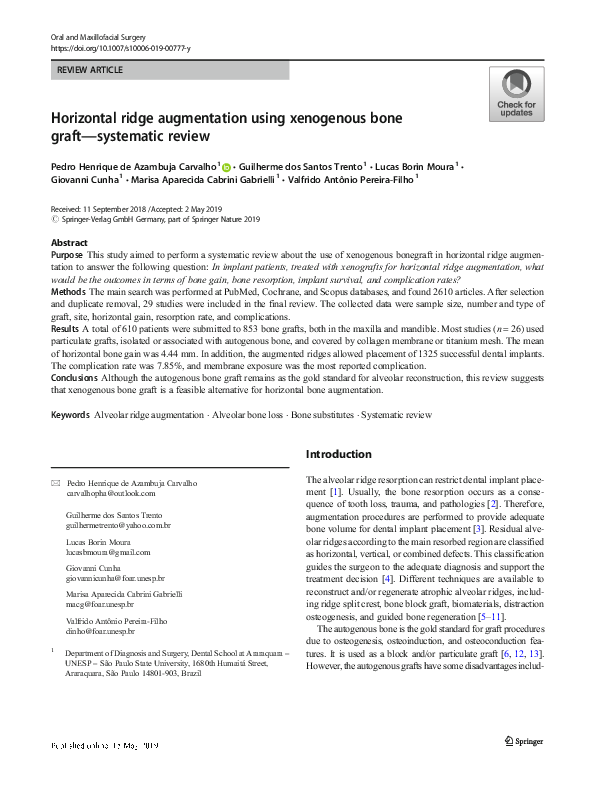 (PDF) Horizontal ridge augmentation using xenogenous bone graft ...