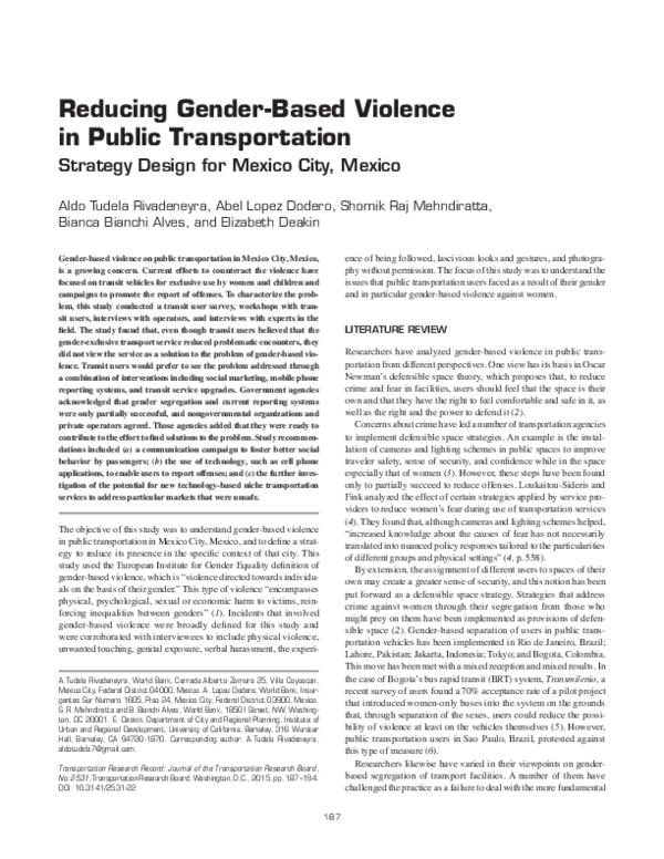 (PDF) Reducing Gender-Based Violence in Public Transportation