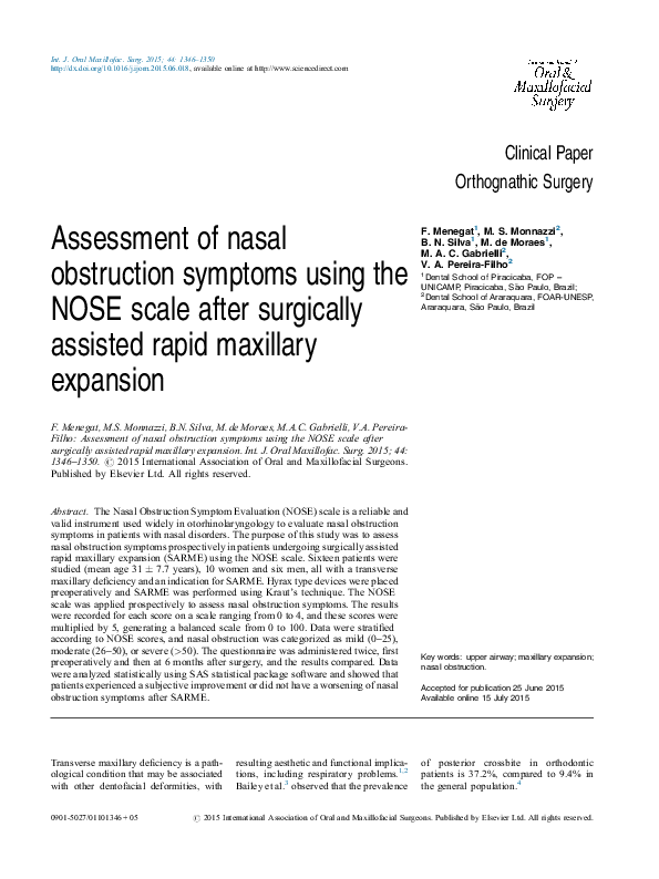 (PDF) Assessment of nasal obstruction symptoms using the NOSE scale after surgically assisted ...