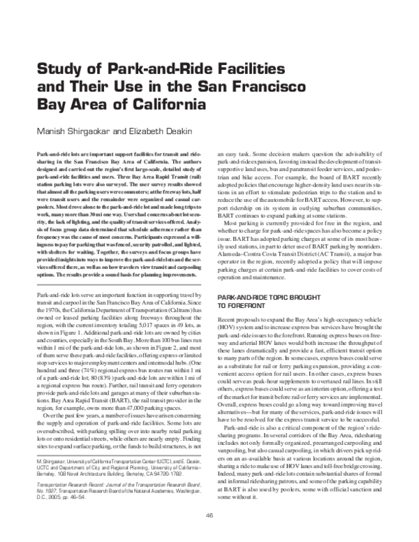 (PDF) Study of Park-and-Ride Facilities and Their Use in the San ...