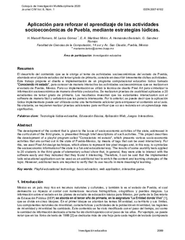 (PDF) Aplicación para reforzar el aprendizaje de las actividades socioeconómicas de Puebla ...