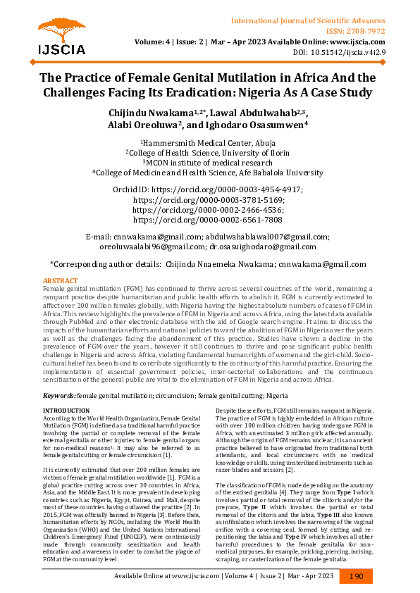 (PDF) The Practice of Female Genital Mutilation in Africa And the ...
