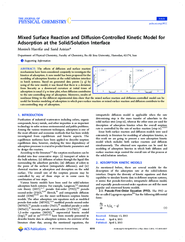 (PDF) Mixed Surface Reaction and Diffusion-Controlled Kinetic Model for ...