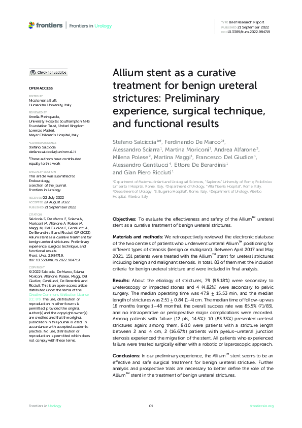 (PDF) Allium stent as a curative treatment for benign ureteral ...
