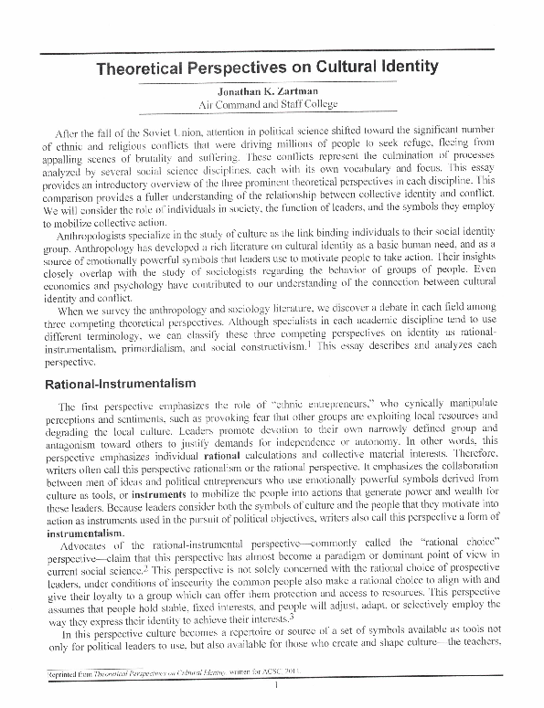 (PDF) Theoretical Perspectives on Cultural Identity