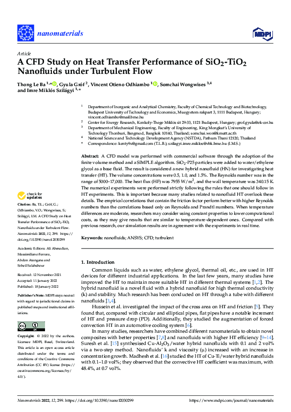 (PDF) A CFD Study on Heat Transfer Performance of SiO2-TiO2 Nanofluids under Turbulent Flow
