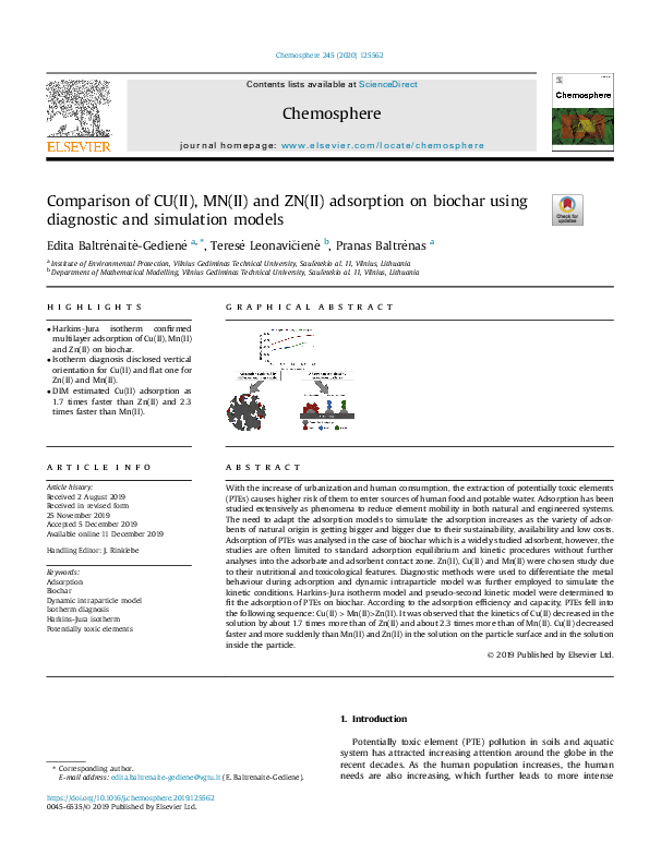 (PDF) Comparison of CU(II), MN(II) and ZN(II) adsorption on biochar using diagnostic and ...