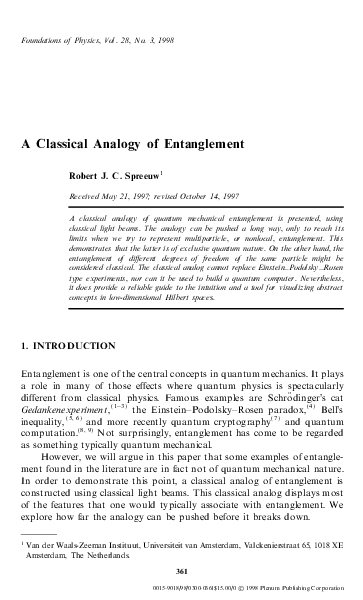 (PDF) A classical analogy of entanglement