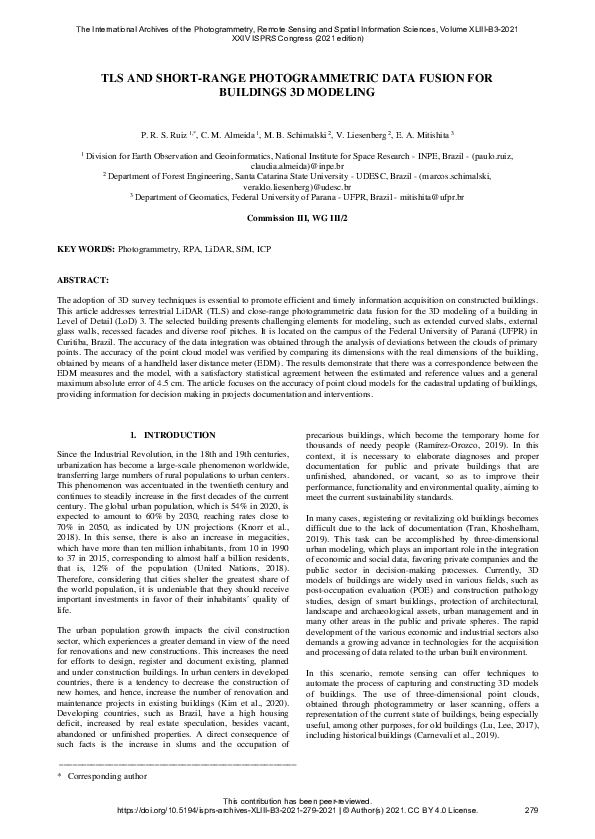 (PDF) TLS and Short-Range Photogrammetric Data Fusion for Buildings 3D Modeling