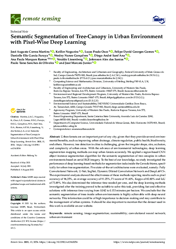 Pdf Semantic Segmentation Of Tree Canopy In Urban Environment With Pixel Wise Deep Learning