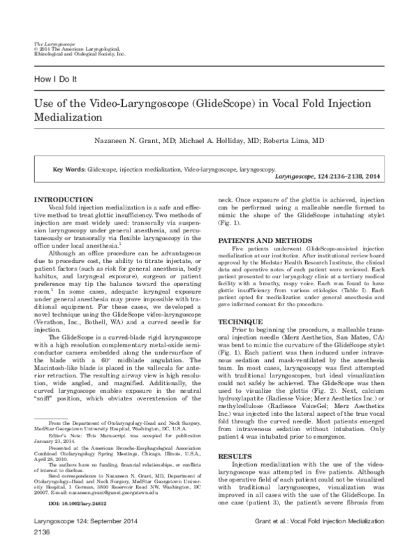 (PDF) Use of the video-laryngoscope (GlideScope) in vocal fold ...