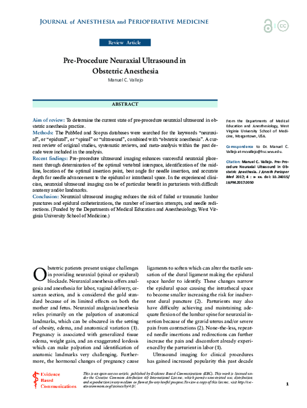 (PDF) Pre-Procedure Neuraxial Ultrasound in Obstetric Anesthesia