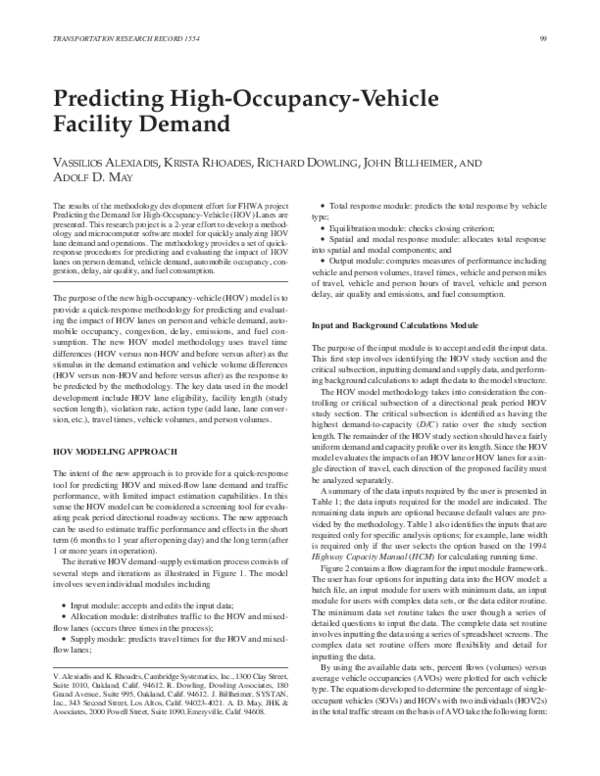 (PDF) Predicting High-Occupancy-Vehicle Facility Demand