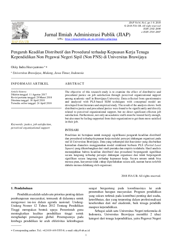 (PDF) Pengaruh Keadilan Distributif dan Prosedural terhadap Kepuasan ...